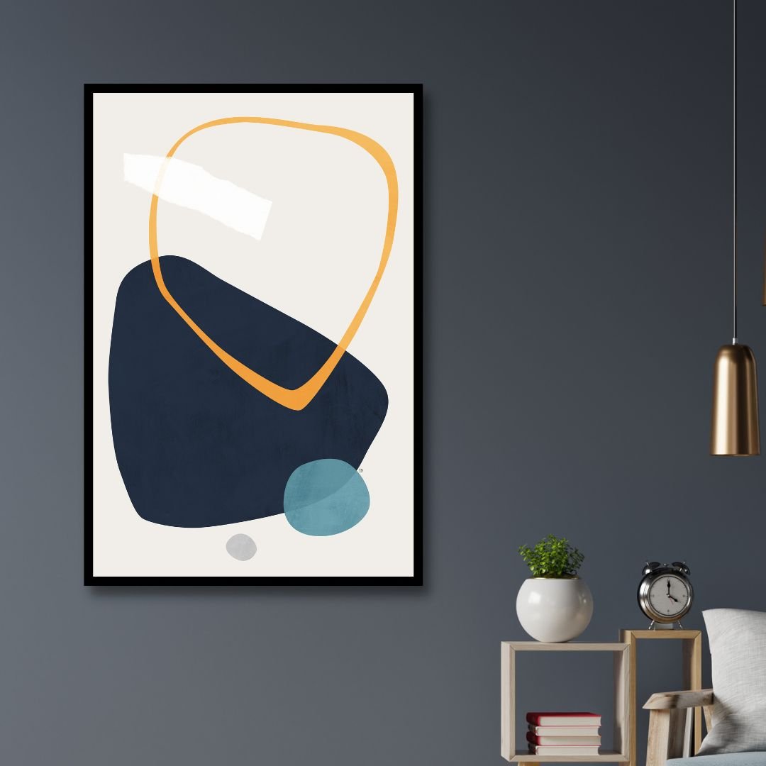 Geometric Navy, Blue, Yellow Shapes Abstract Art - Designity Art