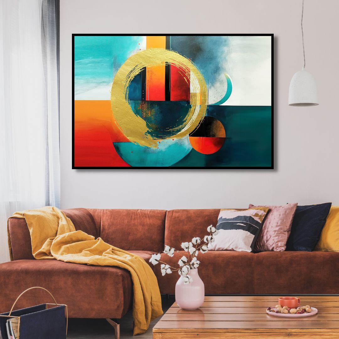 Gold, Blue and Orange Geometric Abstract Art - Designity Art