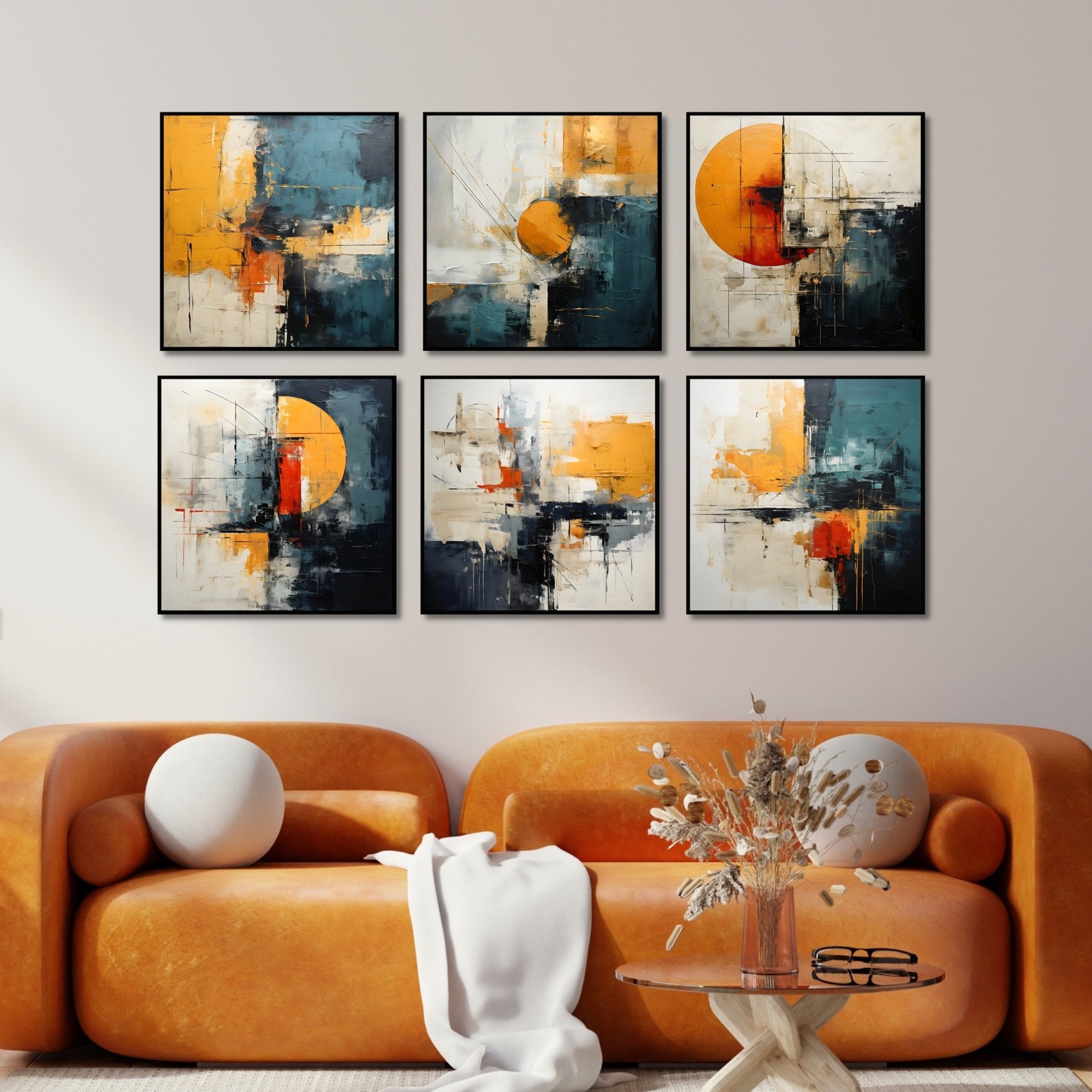 Blue and Yellow Color Blocks Gallery Wall - 6 Piece Canvas Set ...