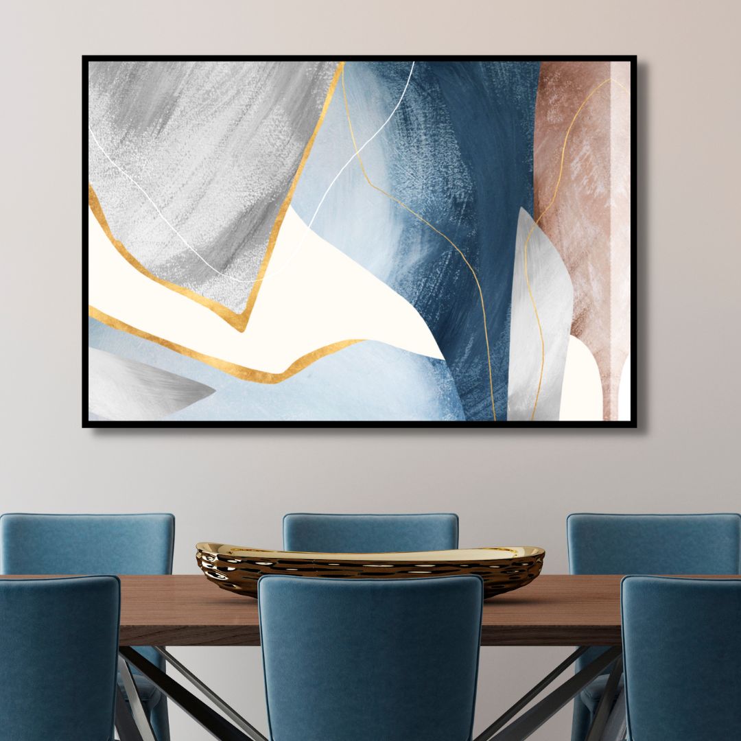 Blue, Pink, Gray and Gold Geometric Abstract Art - Designity Art